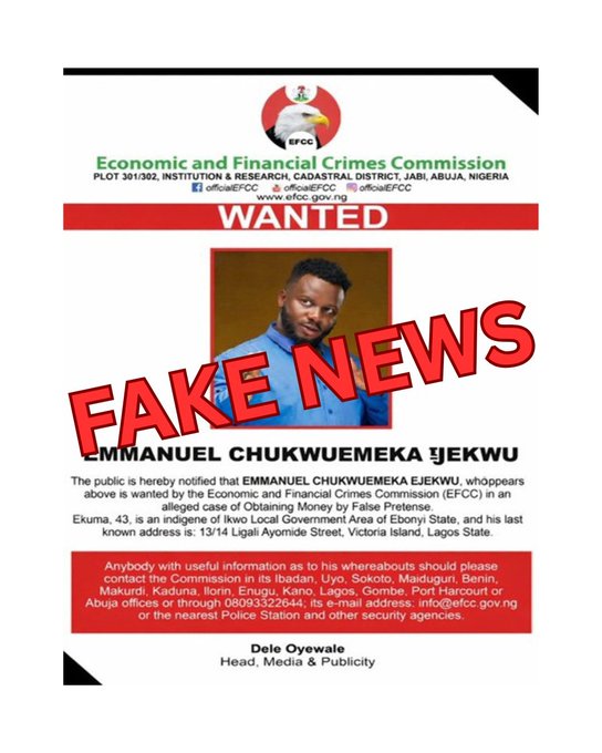 EFCC Debunks Viral ‘Wanted’ Poster of Comedian Sabinus - Trending News